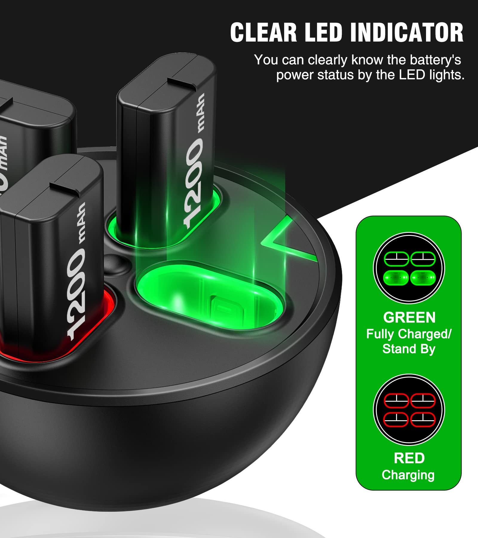 CYROCOOL Charger for Xbox One Controller Battery Pack, with 4 x 1200mAh Rechargeable Xbox Series X Battery Charger Charging Kit for Xbox Series S/X, Xbox One X/S/Elite Controllers