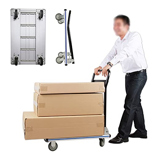 Generic Platform Hand Truck Folding Platform Truck Aluminum Alloy Hand Cart with Wheels and Foldable Handle Push Trolley for Luggage Parcel Tools Moving Push Dolly for Loading (Size : 91 * 60) (74 *