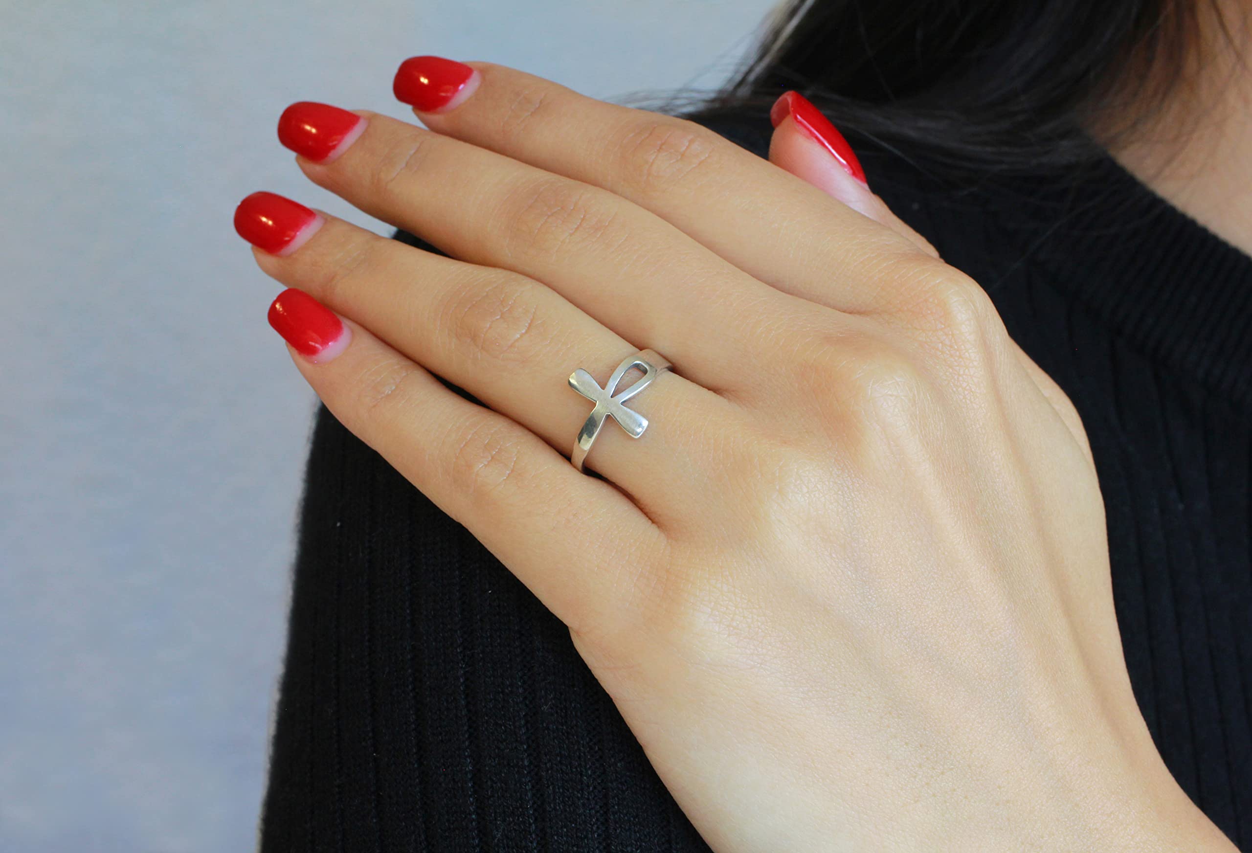 CloseoutWarehouse 925 Sterling Silver Protection from Harm Ankh Cross Ring Size 4