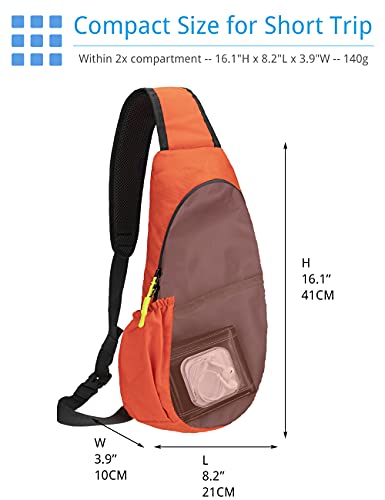 PivotWing Sling Bags for Men Womens Lightweight Small One Strap Chest Side Bag Mini Crossbody Day Pack Everyday Sling Backpack Bodybag for Trip Gym Outdoor Dog Walking Orange
