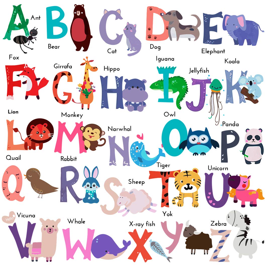 DEKOSH Animal Alphabet Wall Decals for Baby Nursery | Peel & Stick ABC Stickers for Toddlers