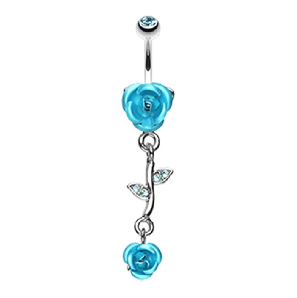 Covet Jewelry Bright Metal Rose Vine Dangle Belly Button Ring (14 GA, Length: 10mm, Red)