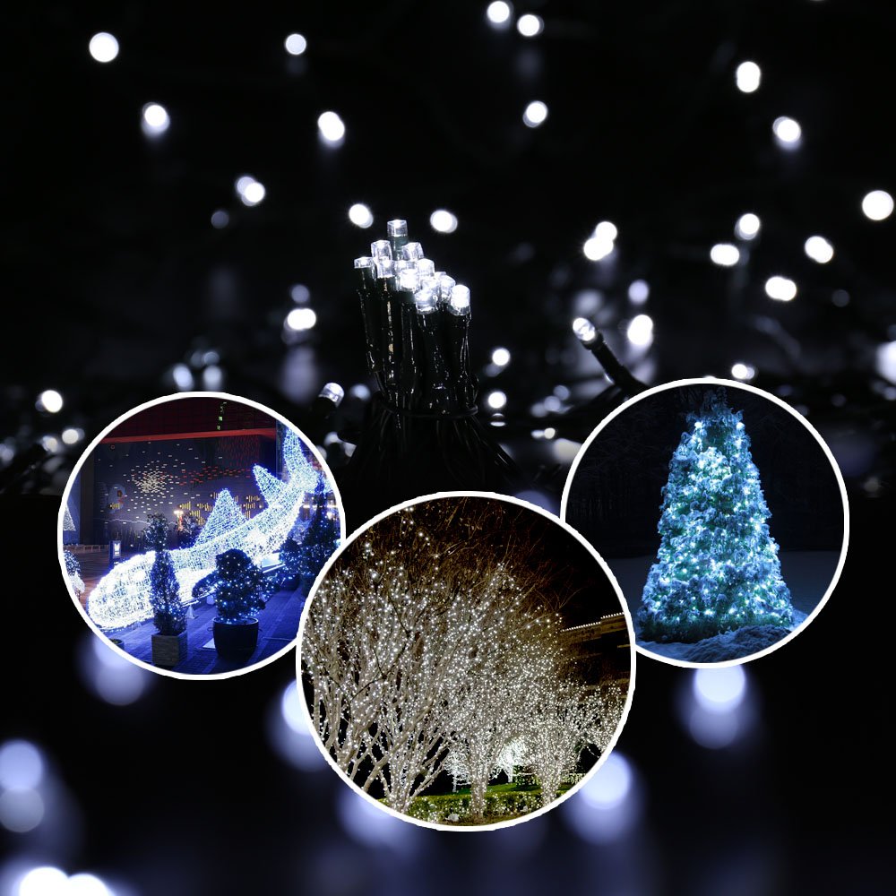 Qedertek Solar String Lights, 72ft 200 LED Fairy Lights, 8 Modes Ambiance Lighting for Outdoor, Patio, Lawn, Landscape, Garden, Home, Wedding (2 Pack, Cool White)