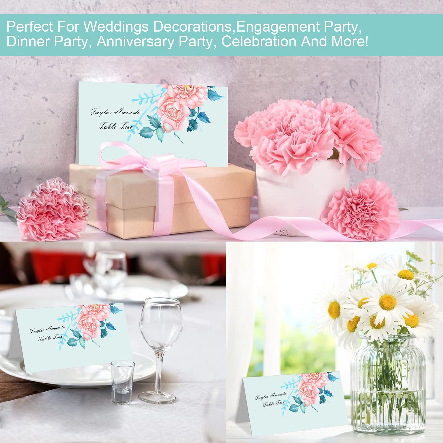 Place Cards for Table Setting, 120 Pack Table Name Tent Cards, Floral Blank Seating Place Cards for Weddings, Food Buffet, Parties, Dinner Table, Christmas, Thanksgiving