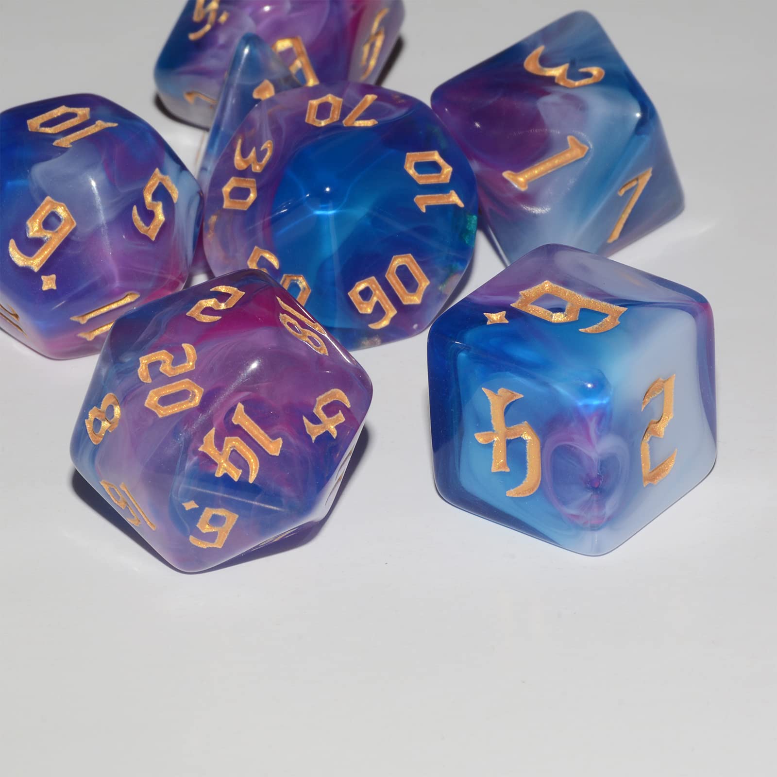DND Dice 7Pieces, Purple Blue White Mixed Polyhedral DND Dice for RPG MTG Table Game Dice