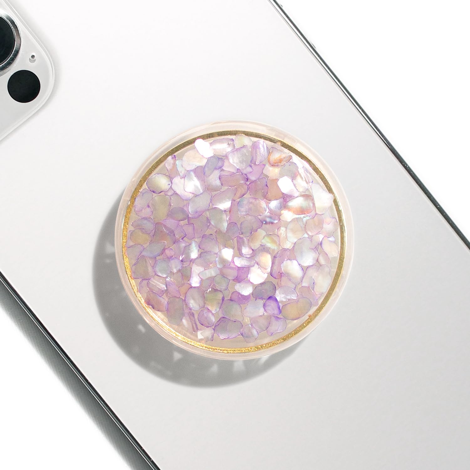 DALSTONE Authentic Natural Mother of Pearl Chips Collapsible Expandable Multi Functional Mobile Phone Grip Stand Holder for Smartphone Tablet Cell Phone Accessory (Violet)