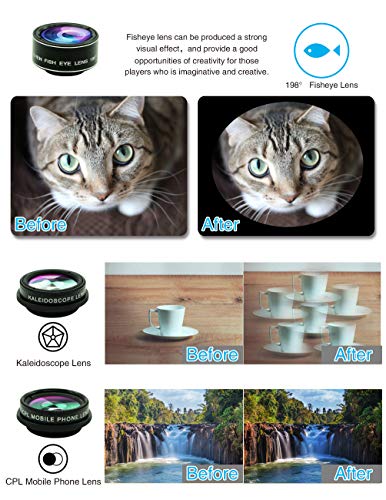 Phone Camera Lens Kit 10 in 1 for iPhone Samsung Pixel Android, 22X Telephoto Lens, 0.63Wide Angle Lens&15X Macro Lens, 198° Fisheye Lens,Kaleidoscopes, CPL+Tripod,for Most Smartphone