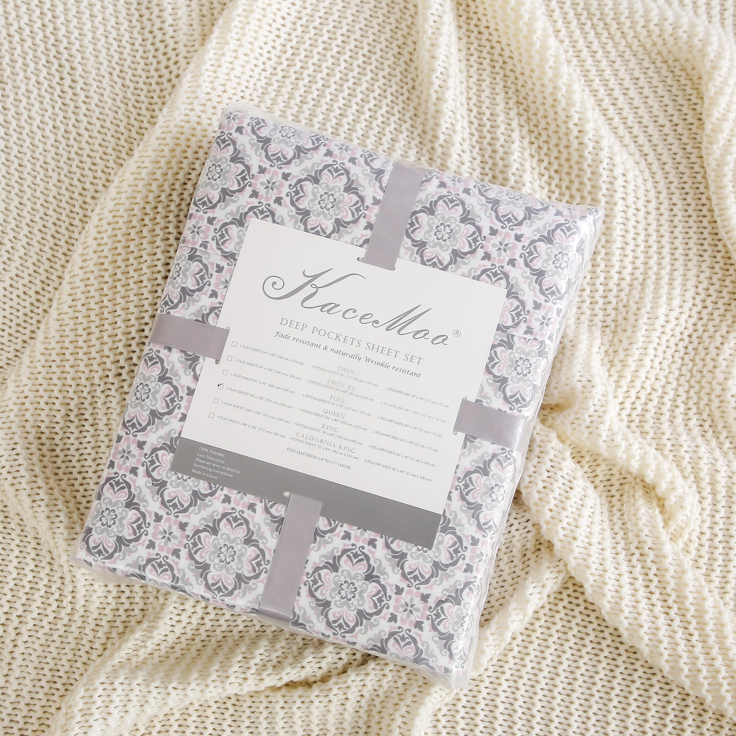 KaceMoo King Sheet Set 4PC Printed Sheets Beige Floral Pattern Boho Sheets Cooling Deep Pocket Microfibe Bed Sheet King Size, Luxury, Soft, Breathable, Hypoallergenic, Wrinkle Free for Kids Room, Dorm