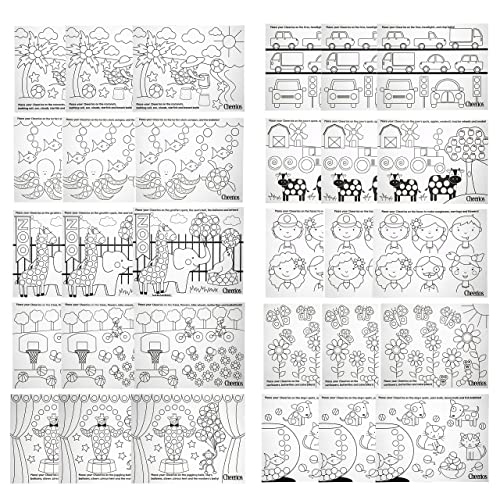 SCS Direct Cheerios Tear-Off Kids Activity Placemats 30 Pack (10 Designs)- Educational Disposable Table Place Mats (13" x 10.5") - Use with Cheerios for Even More Fun!