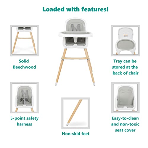 Dream on Me Lulu 2-in-1 Convertible Highchair in Light Grey | Compact High Chair | Lightweight | Portable