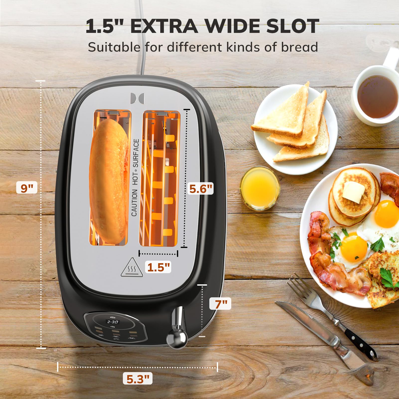 Keenstone Toaster Touch Control, Retro Toaster with Touchscreen, Stainless Steel 2 Slice Toaster Extra Wide Slot Features Bagel, Reheat, Defrost, Cancel, 6 Shade Settings&Removable Crumb Tray