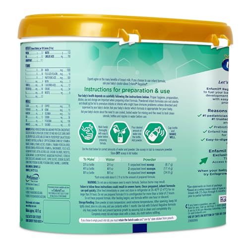 Enfamil Reguline Baby Formula, Milk-Based Infant Nutrition, Dual Prebiotics for Soft, Comfortable Stools within 1 Week of Use, Omega-3 DHA for Immune Support, Reusable Powder Tub, 19.5 Oz