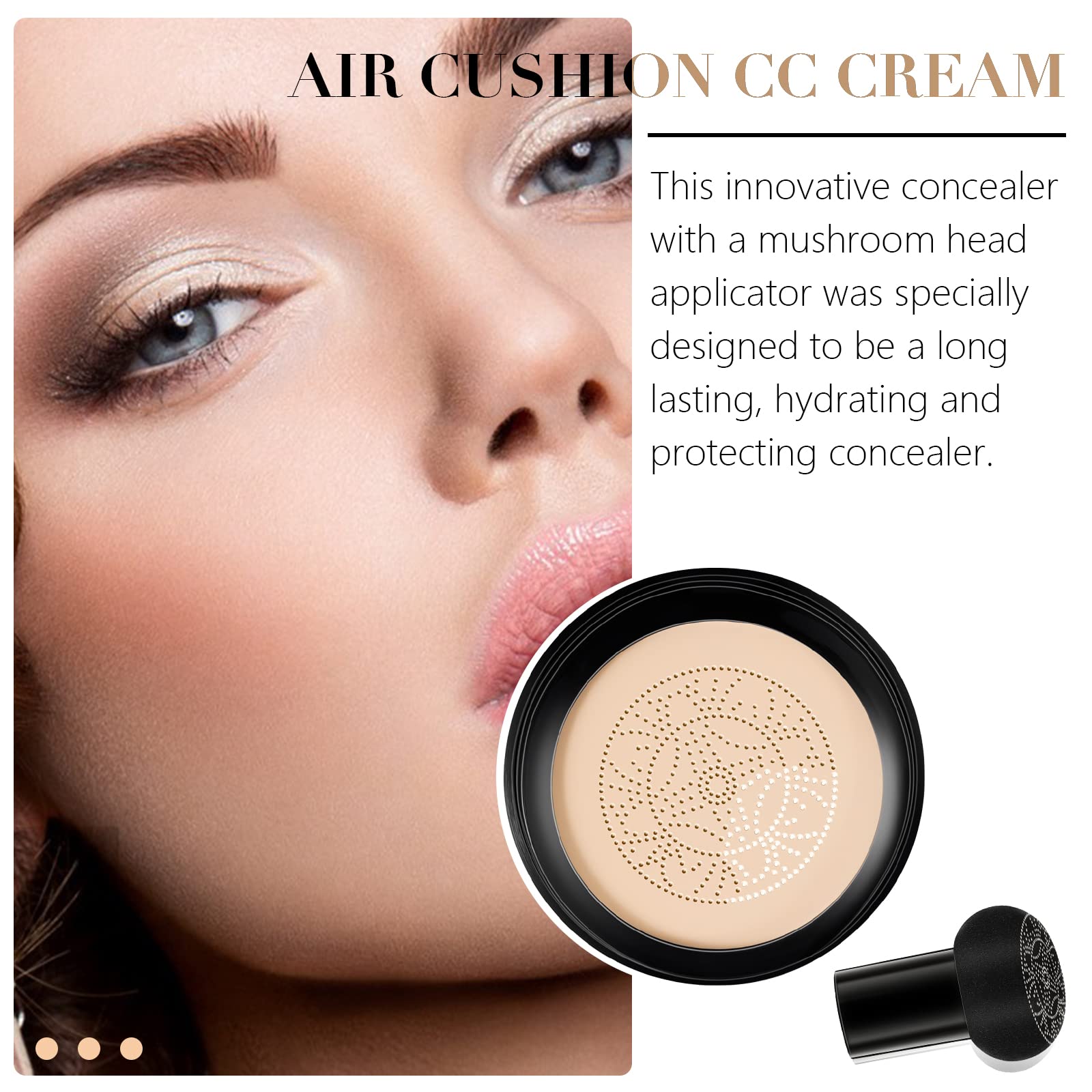 FRDUGA Air Cushion CC Cream，BB Cream Foundation，Mushroom Head Air Cushion CC Cream, Moisturizing Concealer, Makeup Long Lasting Matte,Easy to Apply (Natural)