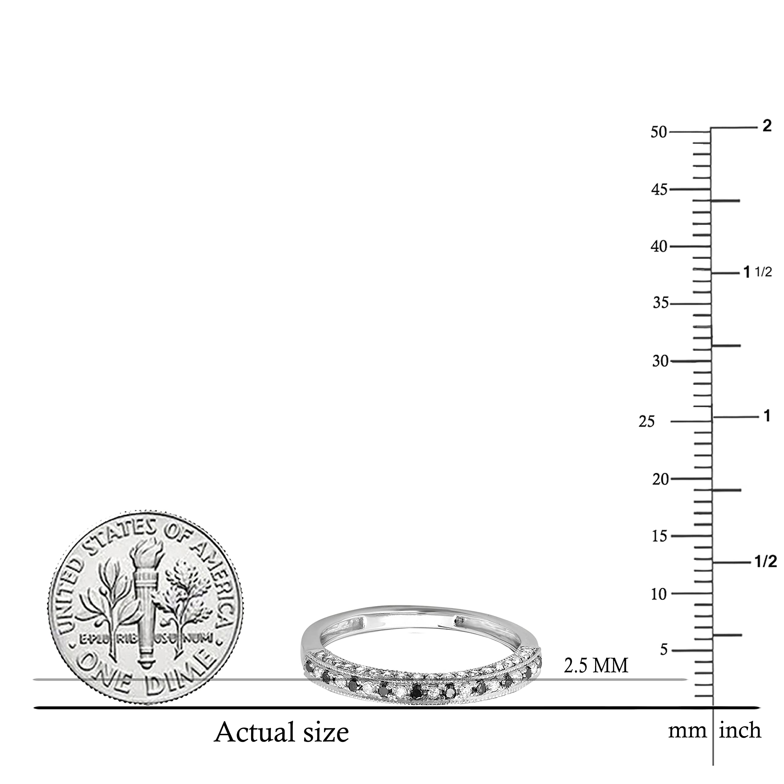 Dazzlinrock Collection Alternating Round Black and White Diamond Wedding Ring Band for Women (0.40 ctw, Color I-J, Clarity I2-I3), 10K White Gold, Size 5.5