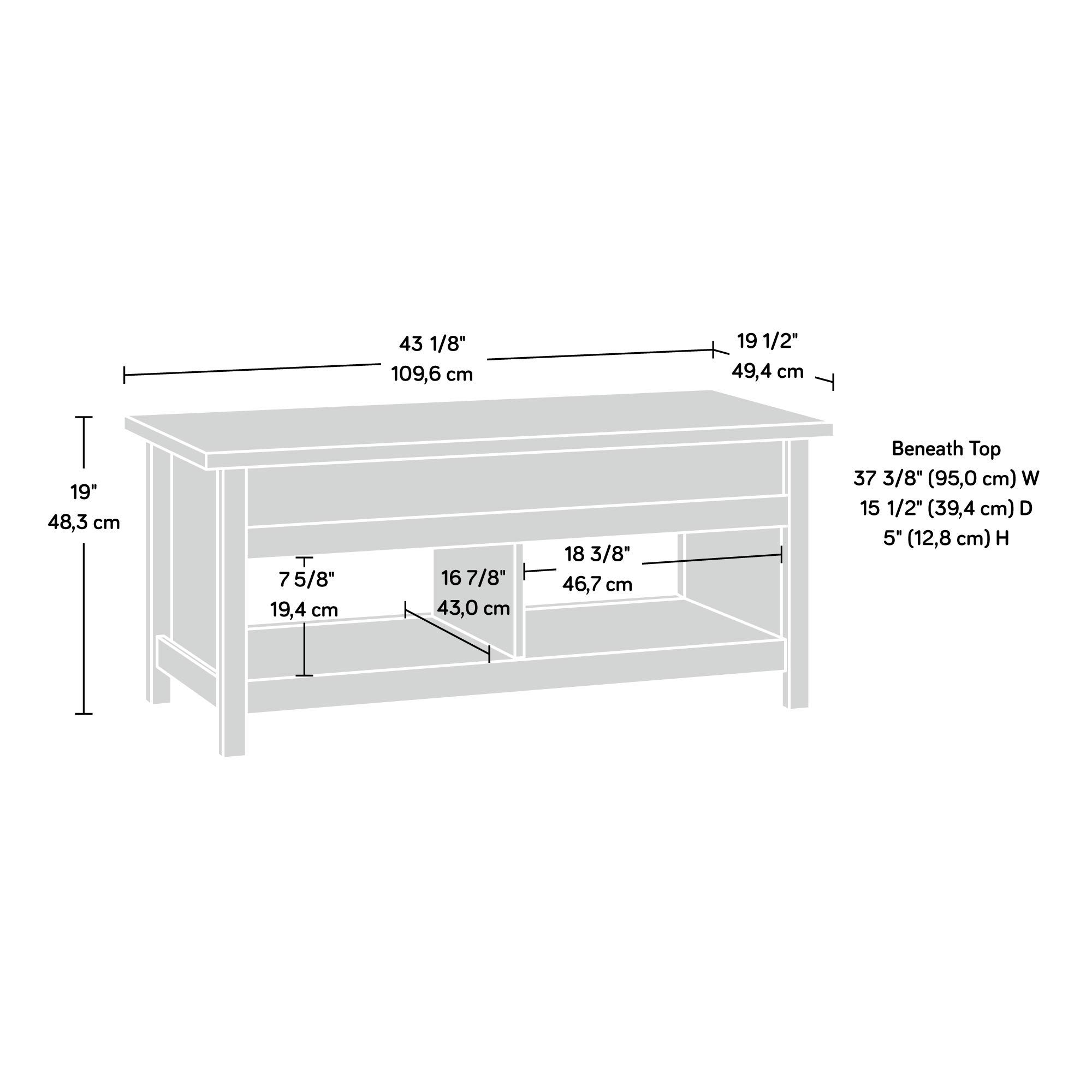 Sauder Cannery Bridge Lift Top Storage Coffe Table for Living Room, L: 43.15" x W: 19.45" x H: 19.02", Lintel Oak