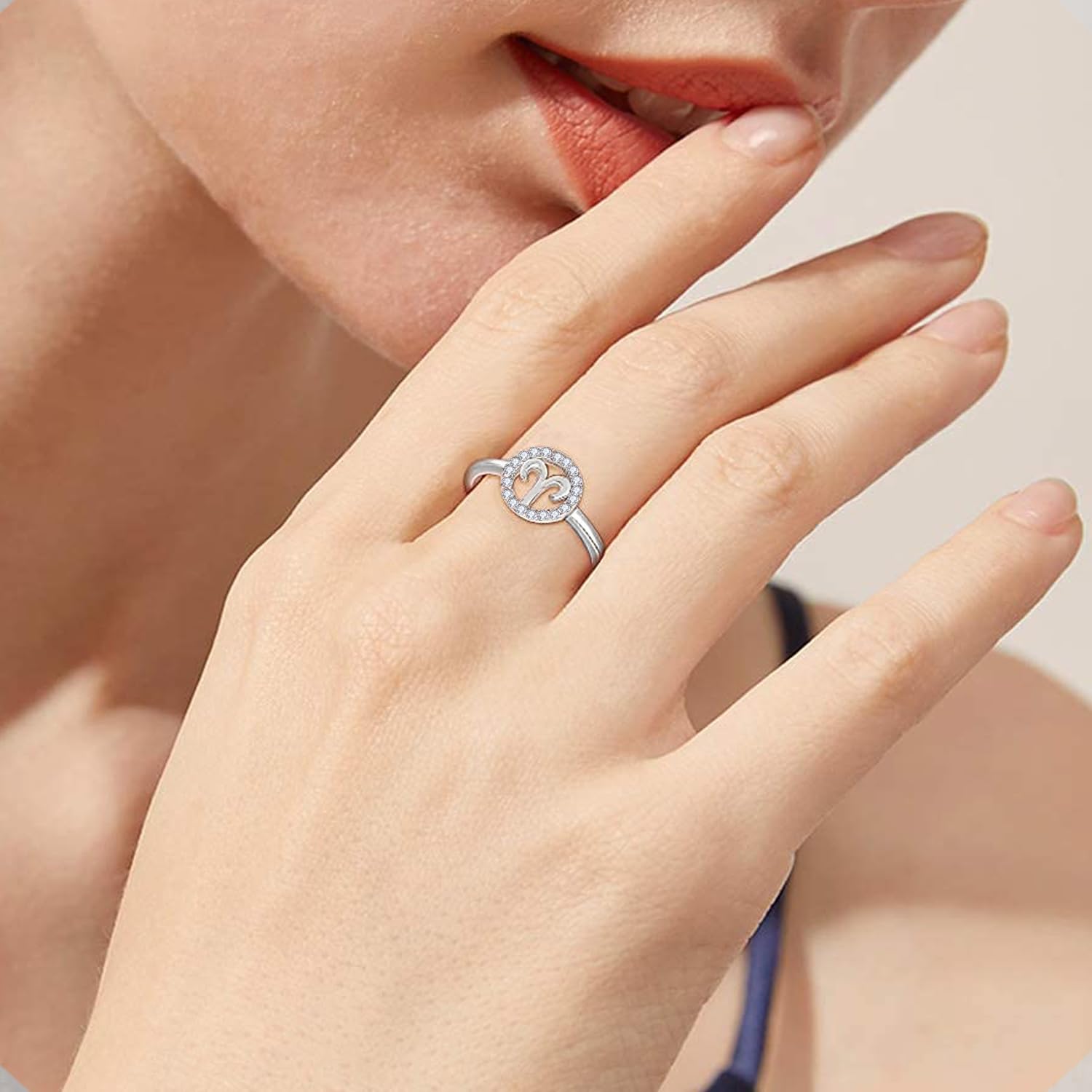 Dreamboat Aries Ring for Women 925 Sterling Silver Cubic Zirconia Aries Constellation Ring Zodiac Signs Jewelry Gifts