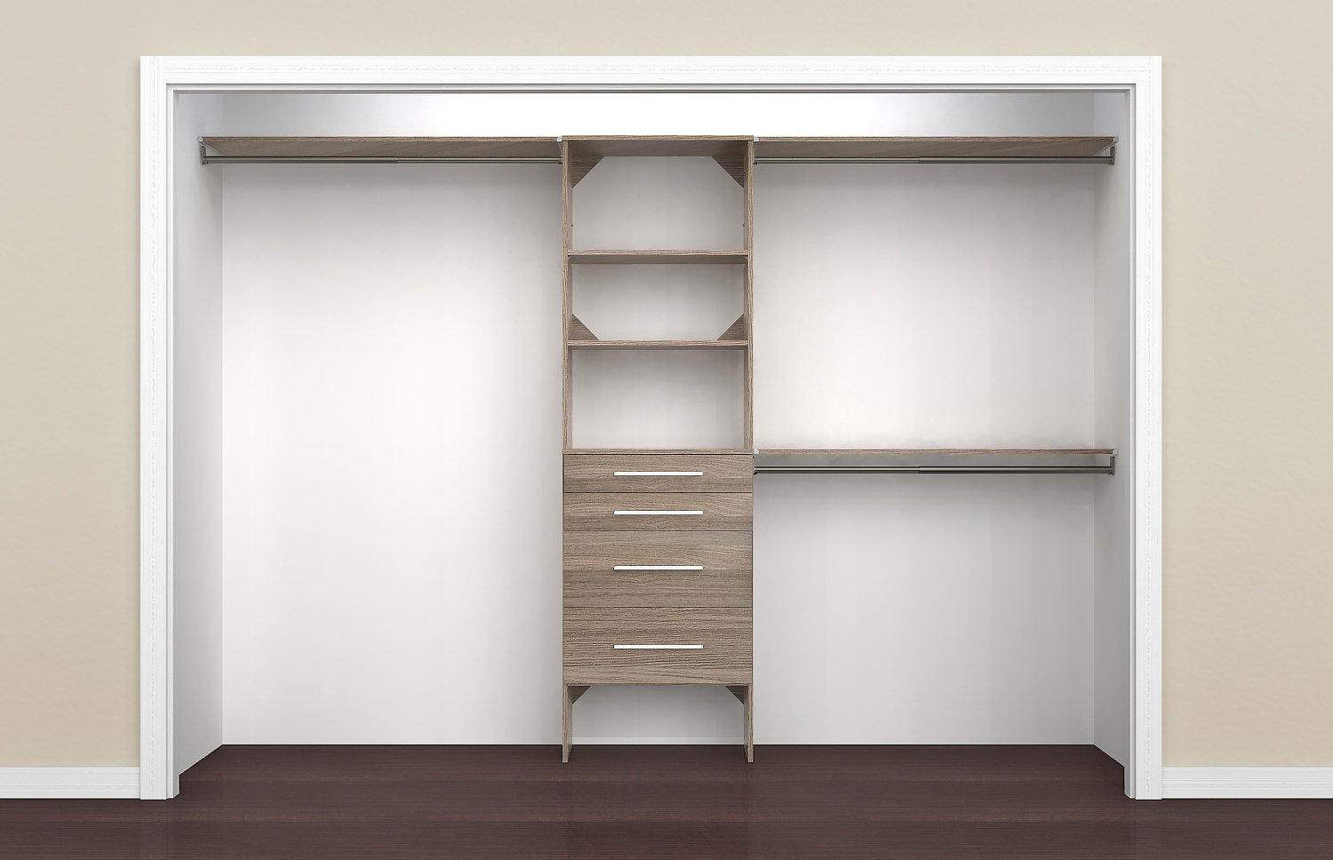 ClosetMaid 1936140 SuiteSymphony Modern 25-Inch Closet Organizer with Shelves and 4-Drawers, Natural Gray