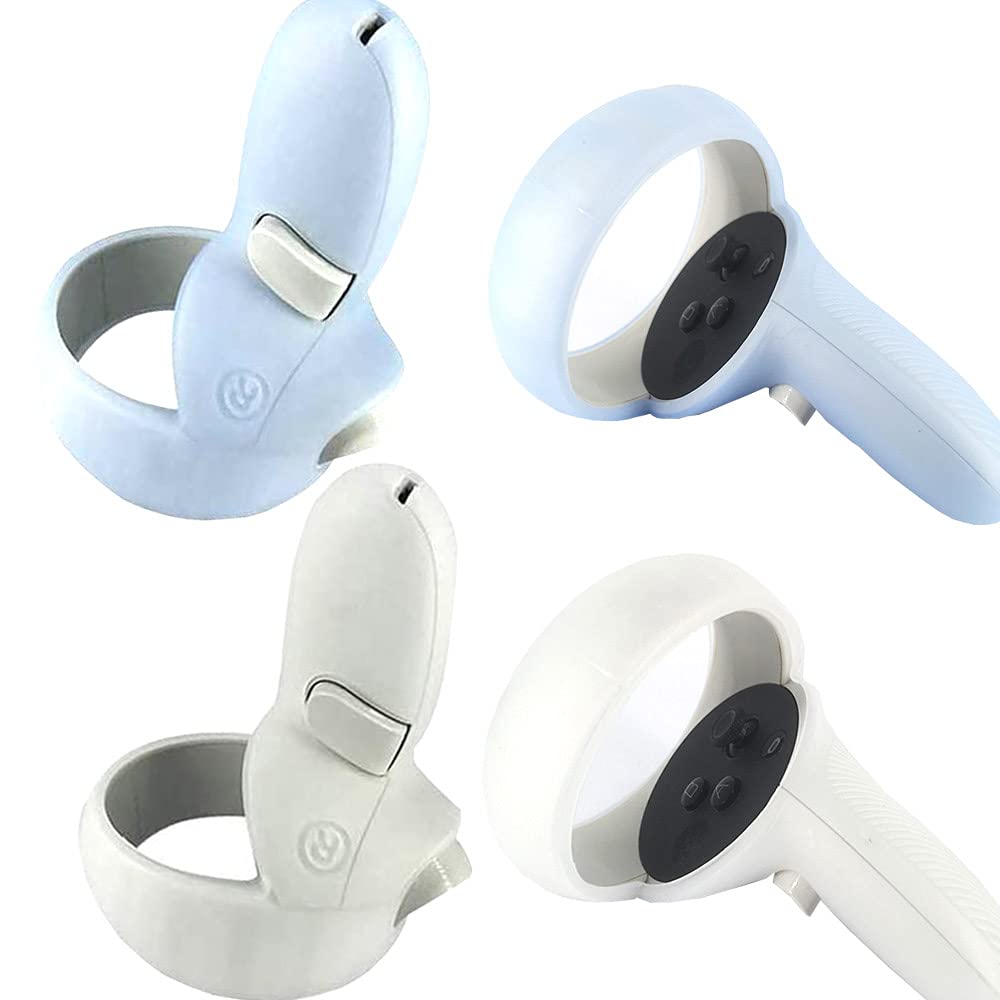 DAHAKII 2 Pairs Touch Controller Grip Cover for Oculus Quest 2 Silicone Skin Protective Cover Accessories (Quest 2, Blue+White)