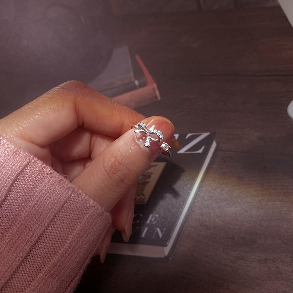Dainty Bow Knot Statement Rings Sterling Silver 925 for Women Delicate Cubic Zirconia Crystal Promise Engagement Ring Eternity Tail Finger Band Wedding Bands Jewelry