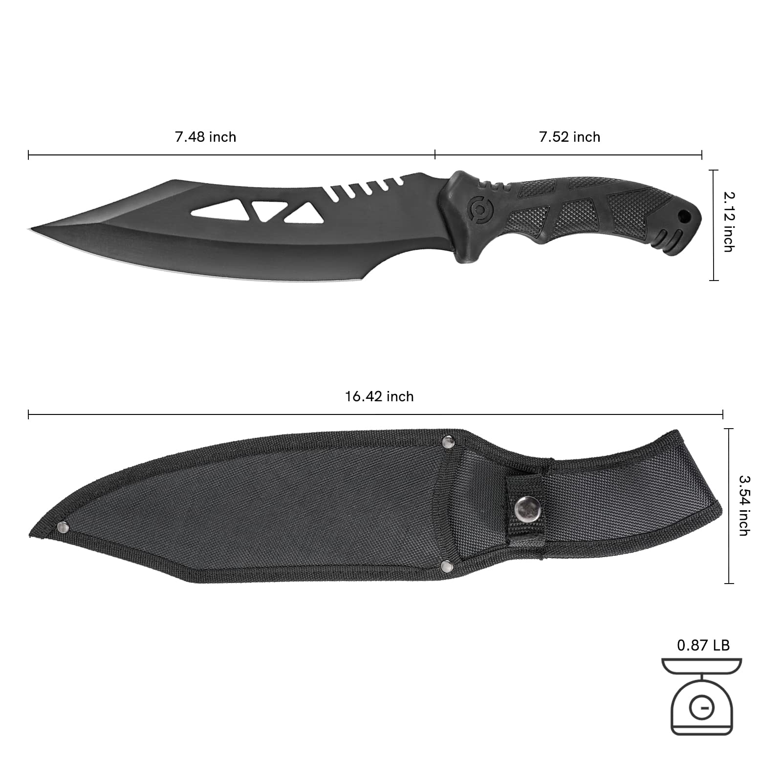 Dispatch Tactical Bowie Survival Hunting Rambo Bushcraft Knife with Protective Sheath Military Combat Fixed Blade, with Non-Slip Handle, for Camping, Hunting, and Adventure, 15" Closed