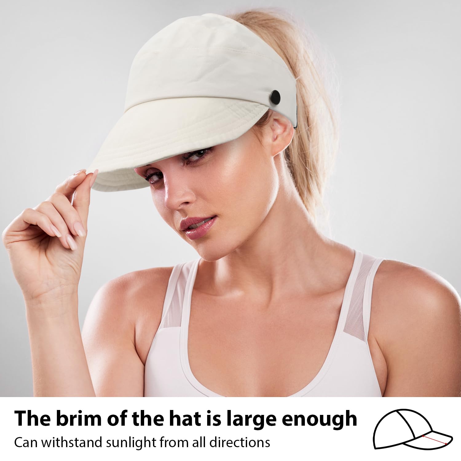 Generic Women's Large Brim UV Protection Empty Top Sun Hat,Outdoor UV Protection Hollow Top Sun Hat,Packable Wide Brim Hats for Women (Polyester, Beige), 2