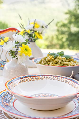 Euro Ceramica Duomo Collection Pasta Bowl Set of 4, Italian Floral Design, Multicolor, gold and cream, 34 fluid ounces