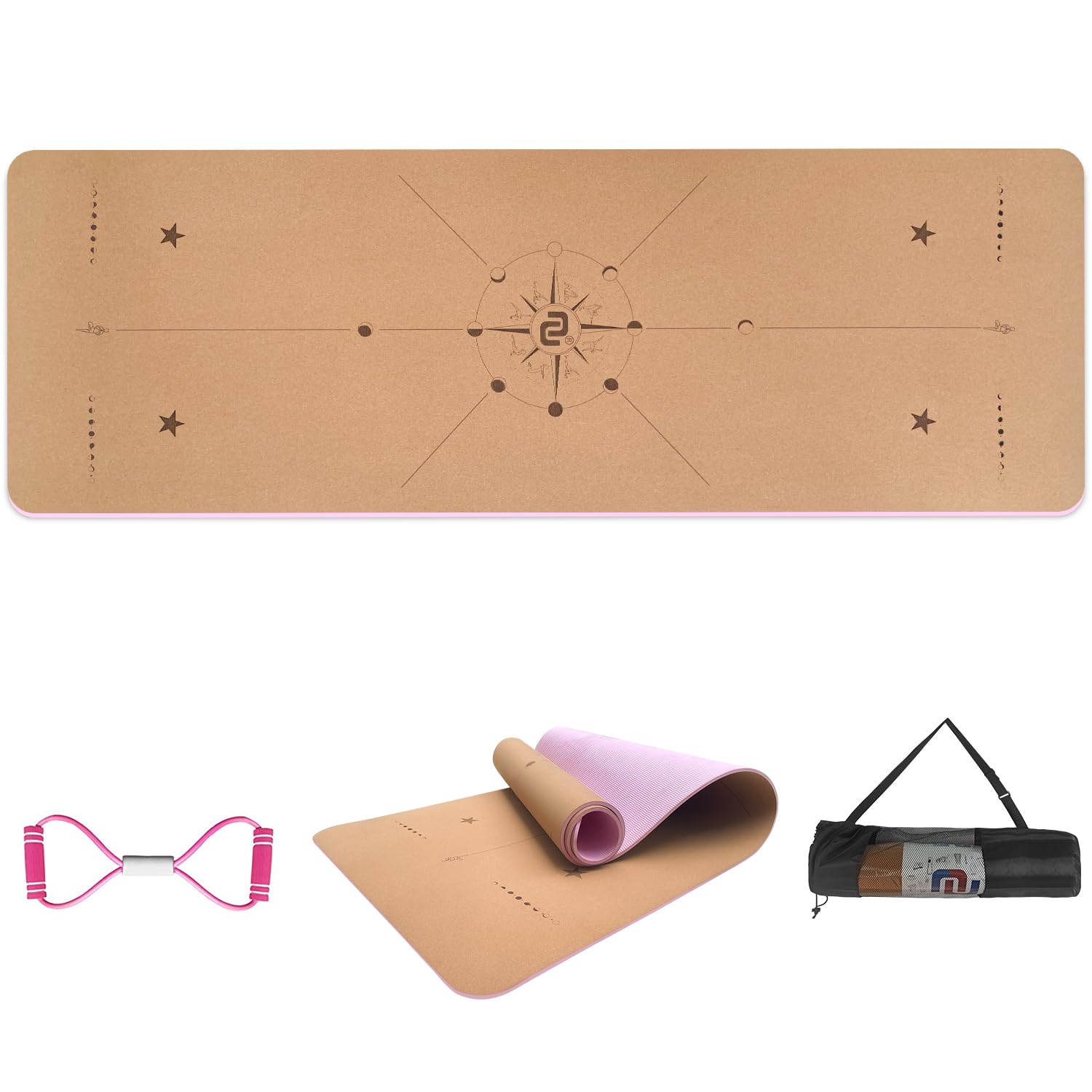 Cork Yoga Mat Thick 1/4" Extra Large 72"x24",Non Toxic Eco-friendly,Pilates Mat Fitness Mat Exercise Mats For Home Workout,Hot Yoga Mat for Men Women Kid Outdoor Pink