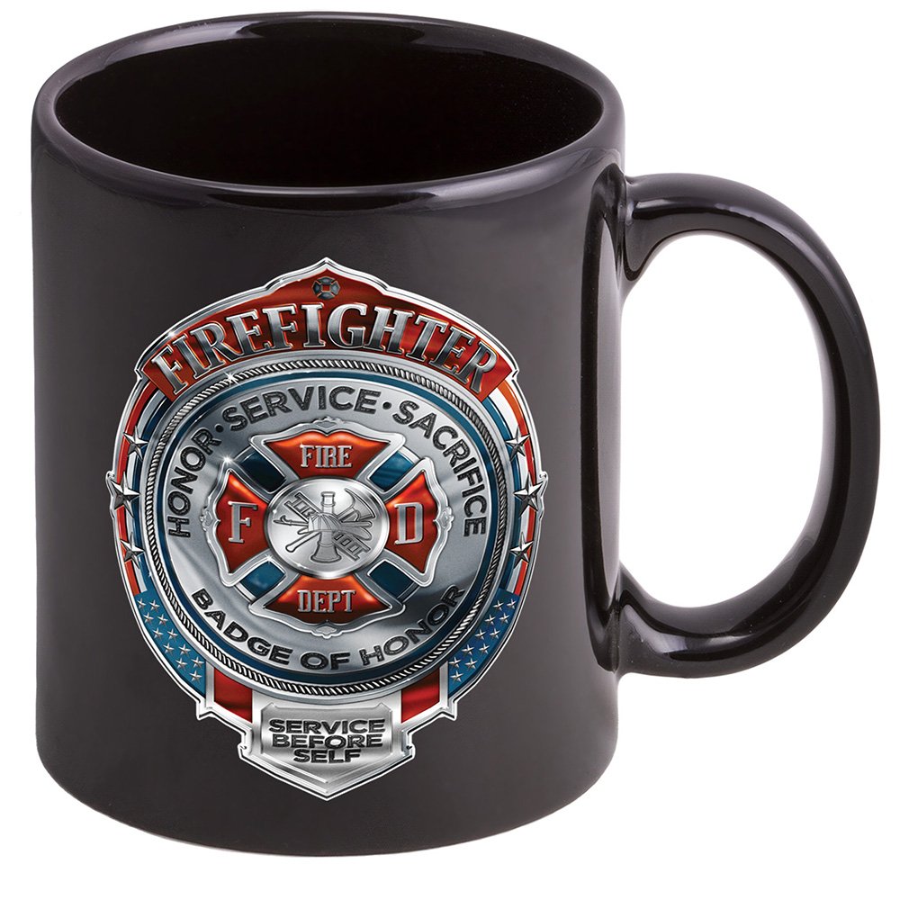 Erazor Bits Coffee Cup with Fire Honor Service Sacrifice Logo - Stoneware - Firefighter Mug