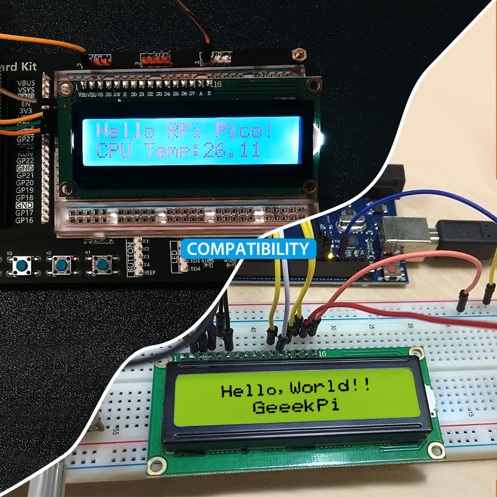 GeeekPi 2-Pack I2C 1602 LCD Display Module 16X2 Character Serial Yellow Backlight LCD Module for Raspberry Pi Arduino STM32 DIY Maker Project Nanopi BPI Tinker Board Electrical IoT Internet of Things