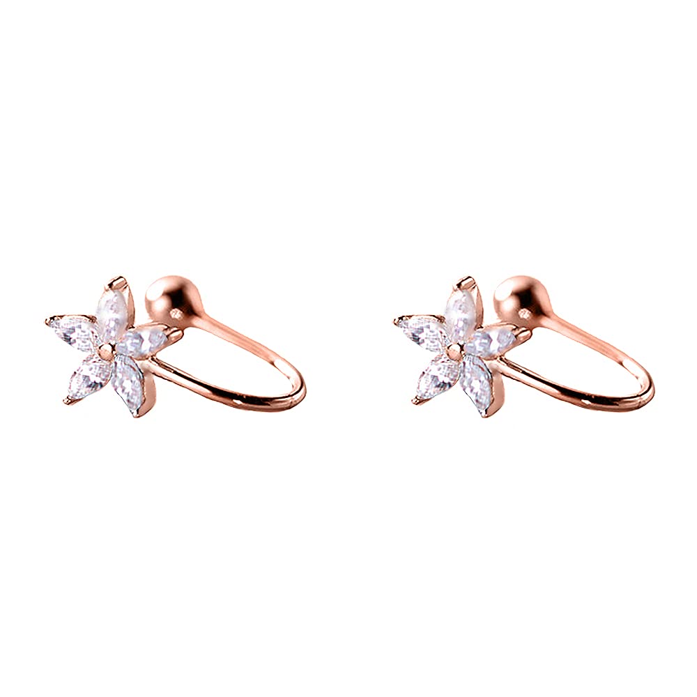 Dainty CZ Flower Cuff Cartilage Earrings for Women Girls 925 Sterling Silver Hypoallergenic Non Pierced Ear Bead Wrap Adjustable Simple Fashion Birthday Wedding Jewelry