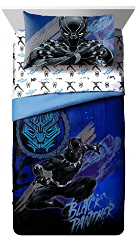 Marvel Black Panther Legend 5 Piece Twin Size Bed Set - Includes Comforter & Sheet Set - Super Soft Kids Bedding Fade Resistant Microfiber (Official Product)