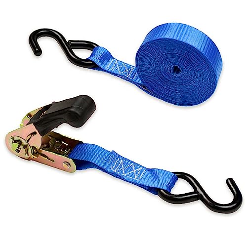 DC Cargo Ratchet Straps 4 Pack 1" x 15' - Tie Down Ratchet Straps Heavy Duty Tie-Downs w/Durable Polyester and Vinyl-Coated S Hooks | Tie Down Cargo Securely in Trucks Trailer, Motorcycle, Kayak