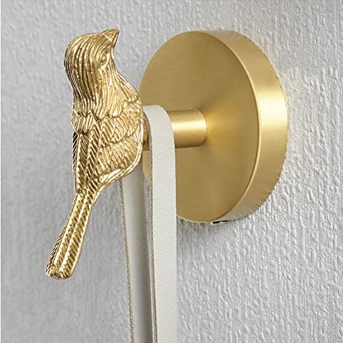 HwrtYeg Bird Shape Hooks 1 Pcs Brass Hooks Wall Brushed Gold Towel Robe HooksNo Drill for Bathroom Kitchen Hanging Key Hat Coat Hooks SUS304 Stainless Steel Brushed Brass Hooks