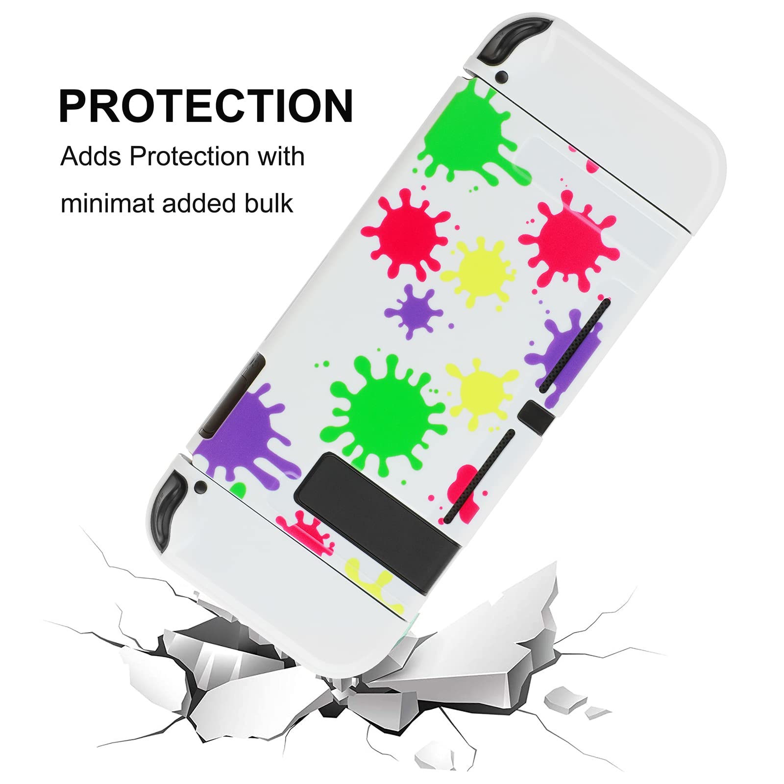 Dockable Protective Case Compatible with Switch, Hard Shell Case Cover for Switch and Joy-Con Controllers with 4 Thumb Grips,for Splatoon 3 Switch Carrying Case(Splatoon)