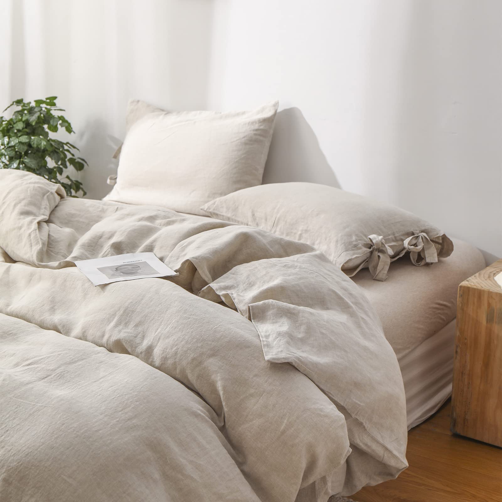 Simple&Opulence 100% Linen Duvet Cover Set, 3 Pieces Belgian Flax Breathable Bedding, King Size 104''x92'' (1 Comforter Cover+2 Pillowshams) with Tie Closure Style,Linen