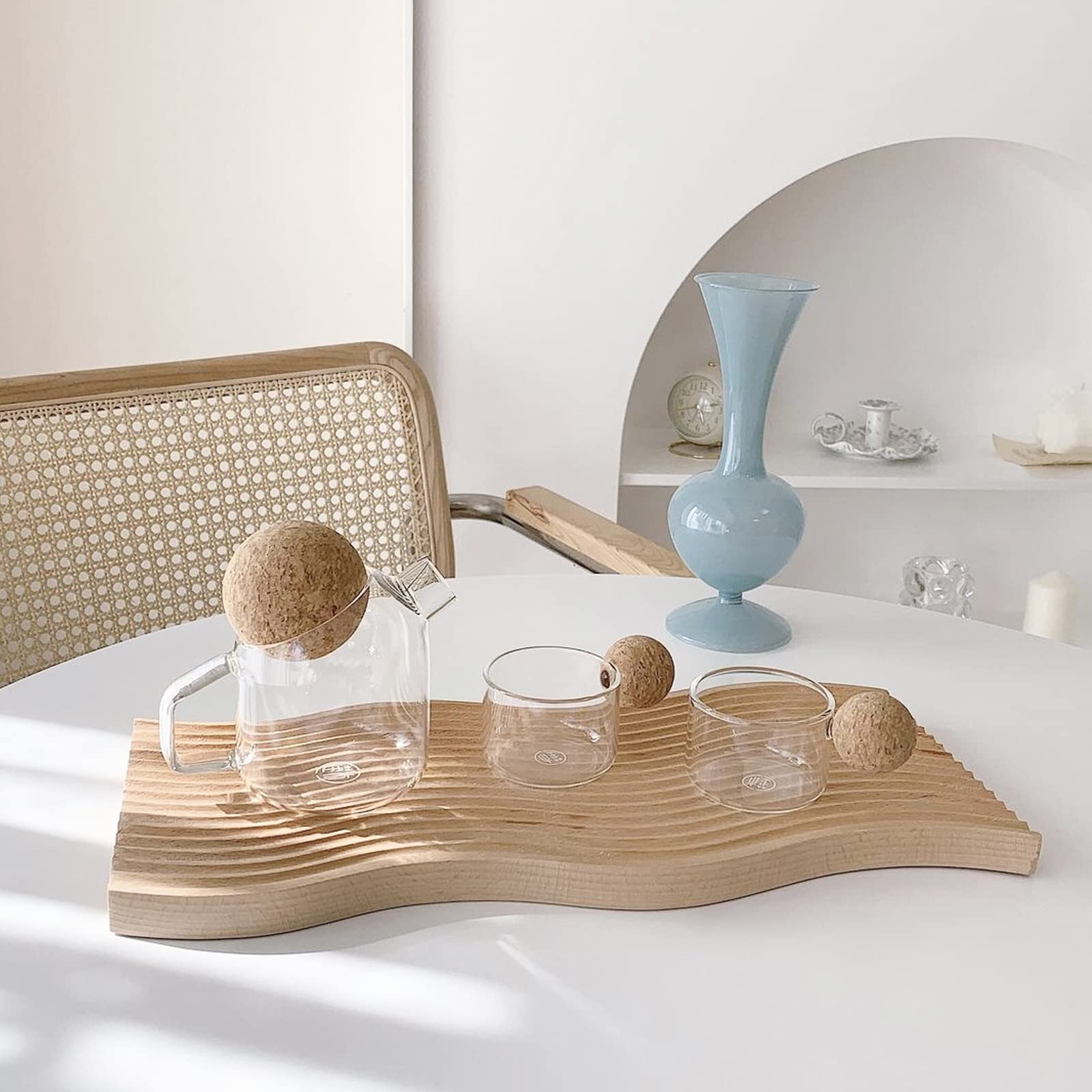Enkrio Wood Serving Tray Decorative Tray Wood Trays Wooden Breakfast Tray Kitchen Serving Tray Wave Shape Cheese Board for Bread Meat Vegetables Wooden Tray for Home Bathroom Coffee Table Decor