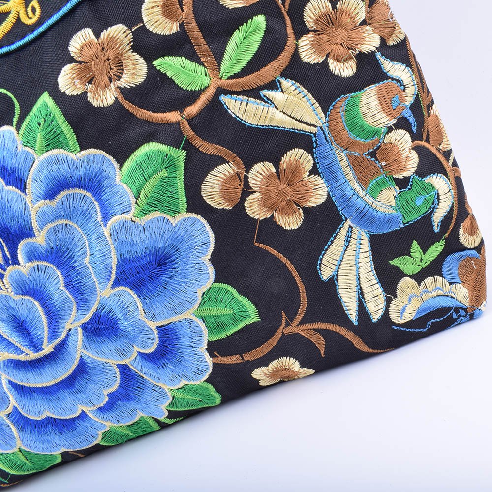Vintage Embroidery Women Boho Mandala Messenger Bag Shoulder Bag (Blue Peony)