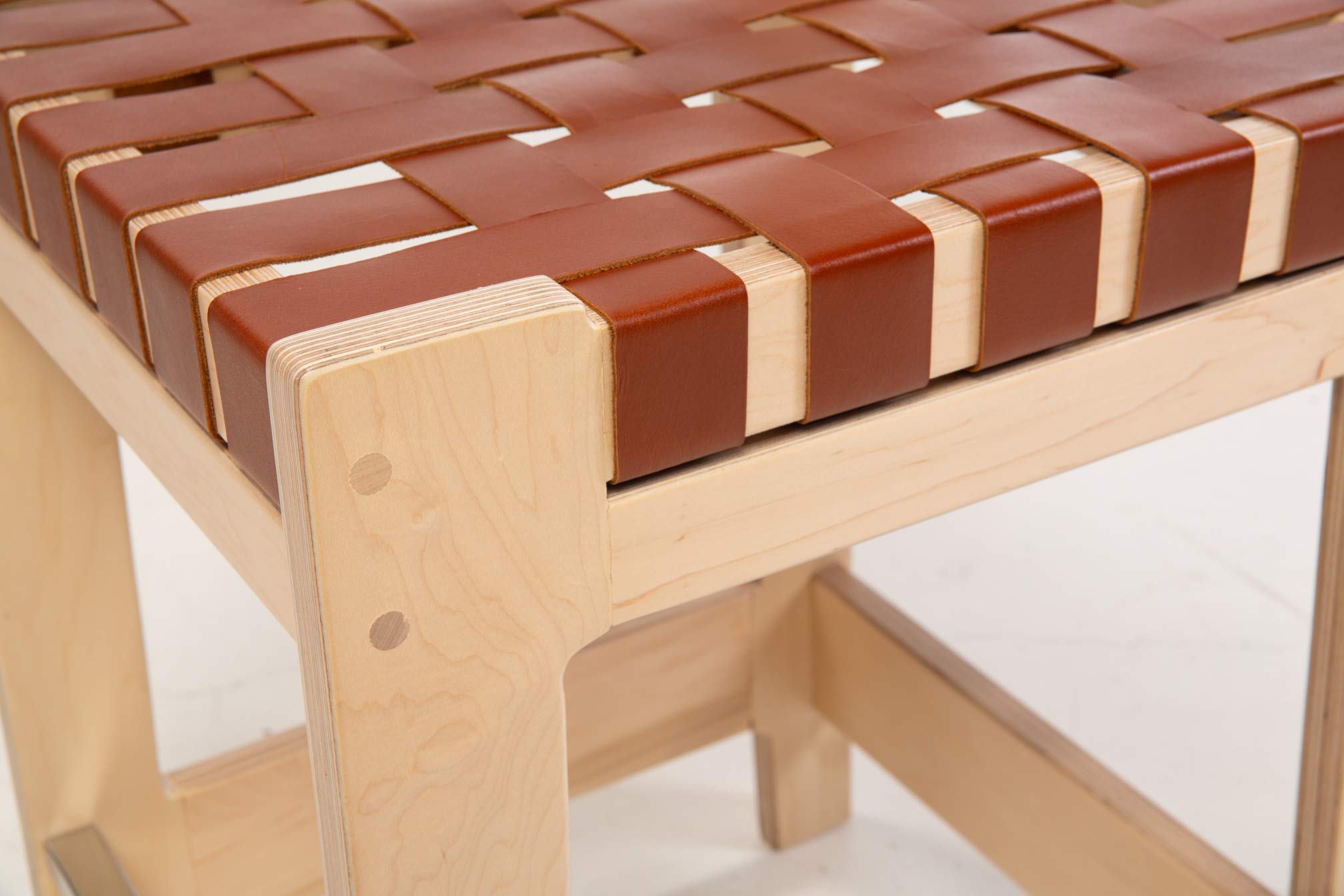 Handcrafted Counter Stool with Woven Leather Seat