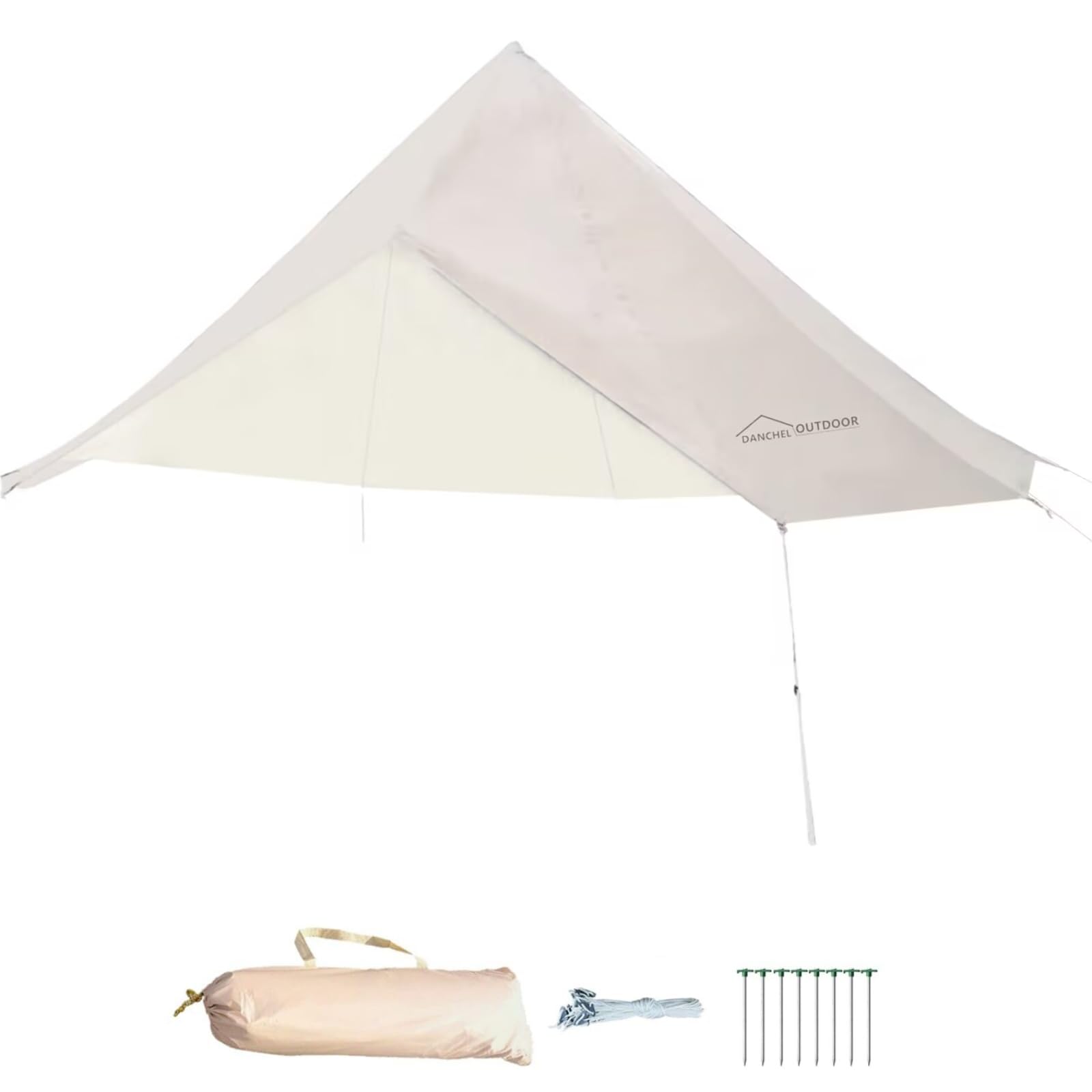 DANCHEL OUTDOOR 4 Season Waterproof Rain Fly Tarp for Yurt Tent, Portable Glamping Tent Cover Protector Awning Canopy for B5 16.4ft/5m Bell Tent Camping Accessories Replacement Beige