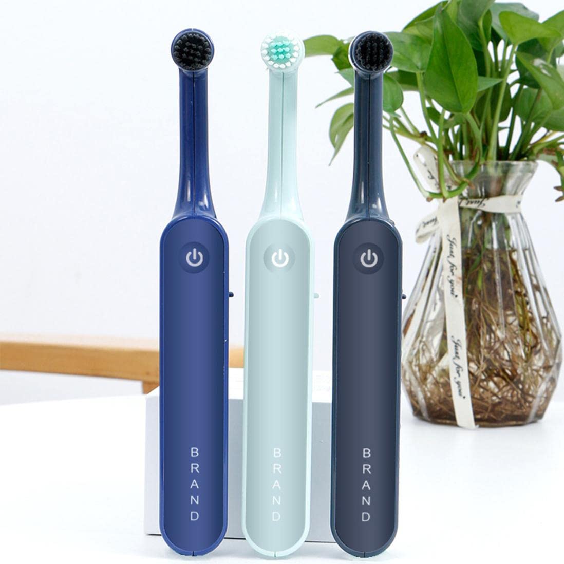 Firzero Electric Toothbrush for Adults, Waterproof Rotary Toothbrush with 4 Brush Heads, Portable USB Rechargeable Soft Bristle Vibrating Toothbrush with Two Gears Net Tooth Mode (Black)