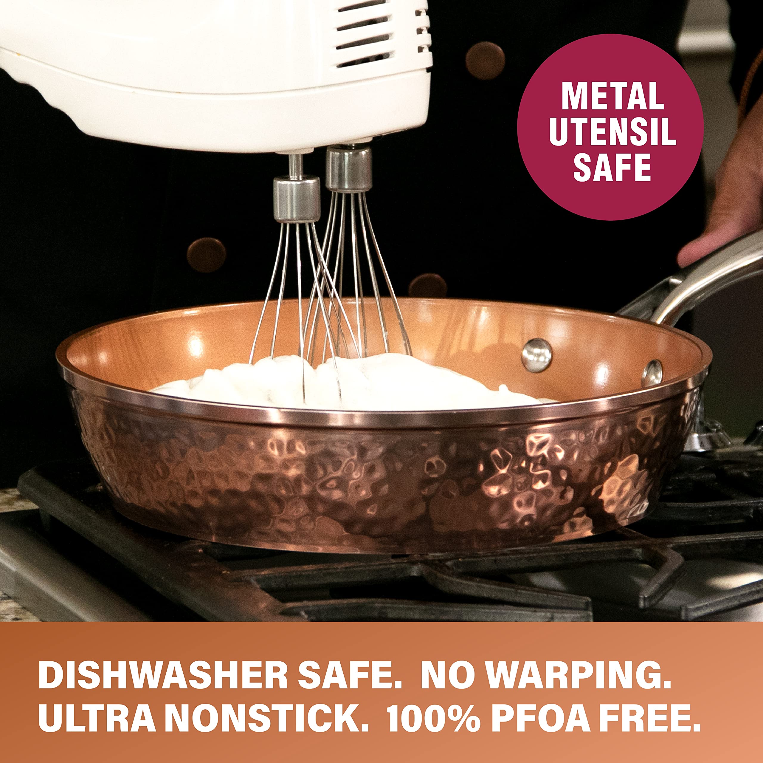 GOTHAM STEEL Hammered Copper Collection – 9.5” Nonstick Fry Pan Premium Cookware, Aluminum Composition with Induction Plate for Even Heating, 100% PFOA Free, Metal Utensil, Dishwasher & Oven Safe