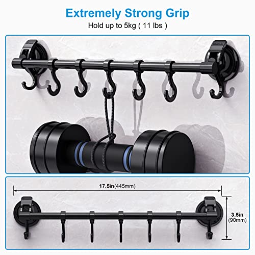 iRomic Suction Cup Hook Rack Bar Rail Hanger Shower Utensil Hook Hooks Organizer for Kitchen Utensils and Bathroom Accessories .,Black.
