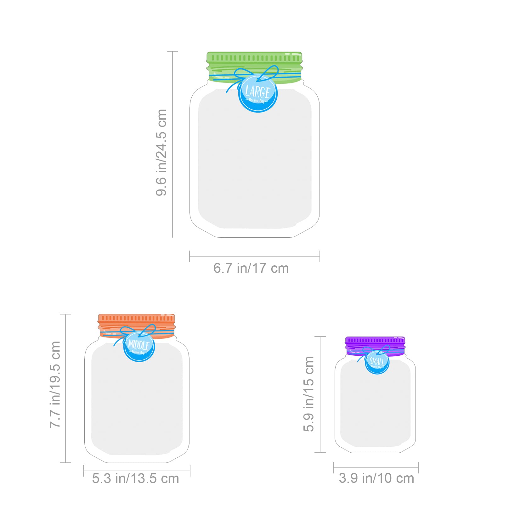 Enkrio 30 Pcs Mason Jar Zipper Bags Reusable Snack Bags Airtight Seal Bags for Kitchen Picnic (5S 10M 15L)