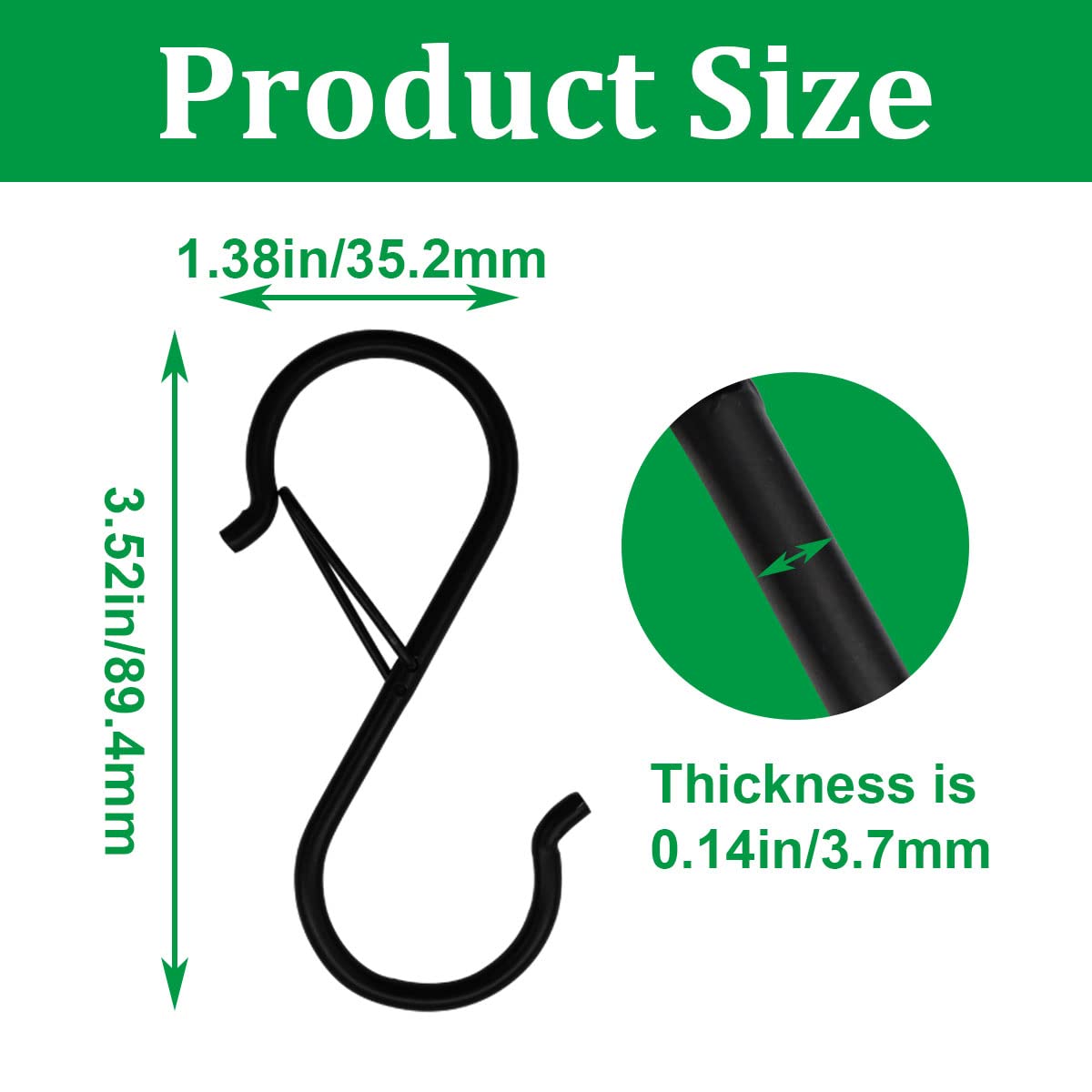 Seamaka 22 pcs 3.5 inch Black S Hooks,Heavy Duty S Shaped Hooks for Hanging Rust-Proof S Hooks with Safety Buckle Design for Hanging Plants Coffee Cups Pots and Pans Clothes Bags in Kitchen Bathroom