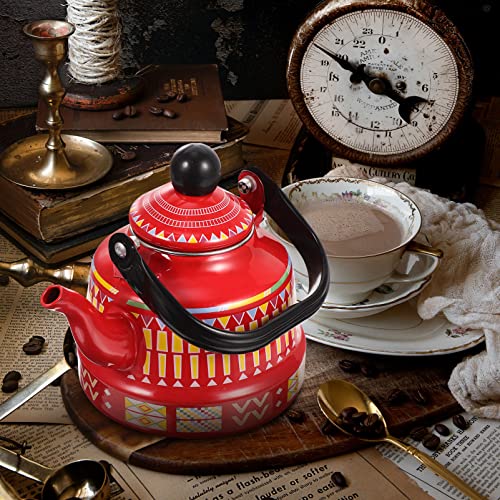 MAXBUS Enamel Tea Kettle Enamel Teapot Hot Water Kettle Pot Stovetop Safe Teapot with Handle Water Heating Pot Coffee Kettle for Stovetop Induction Cooker Red (Color : Red)