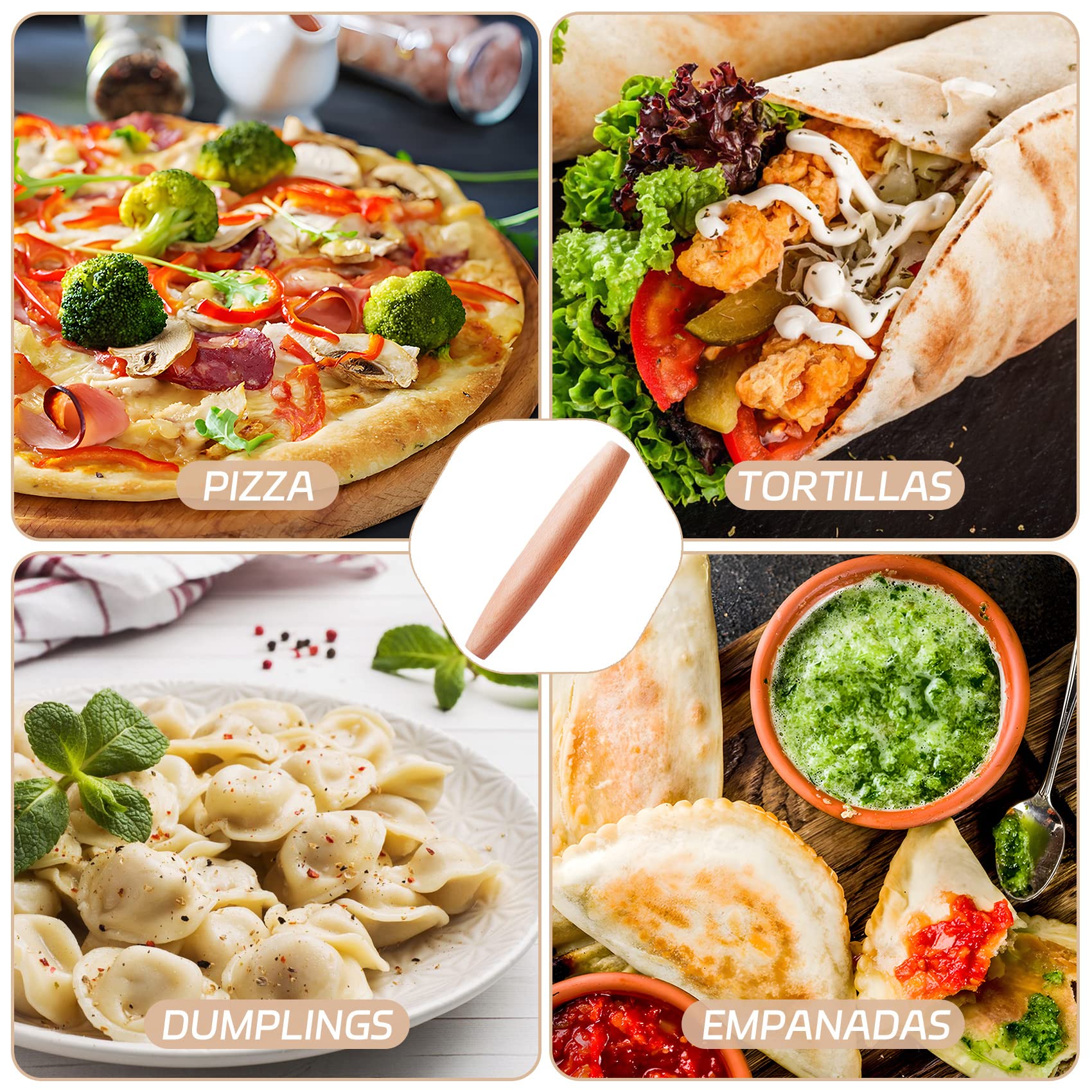 French Rolling Pin for Baking - AMPSEVEN Wooden Rolling Pin Dough Roller for Pizza Fondant Pasta Dumpling tortillas (20cm(7.9inch))