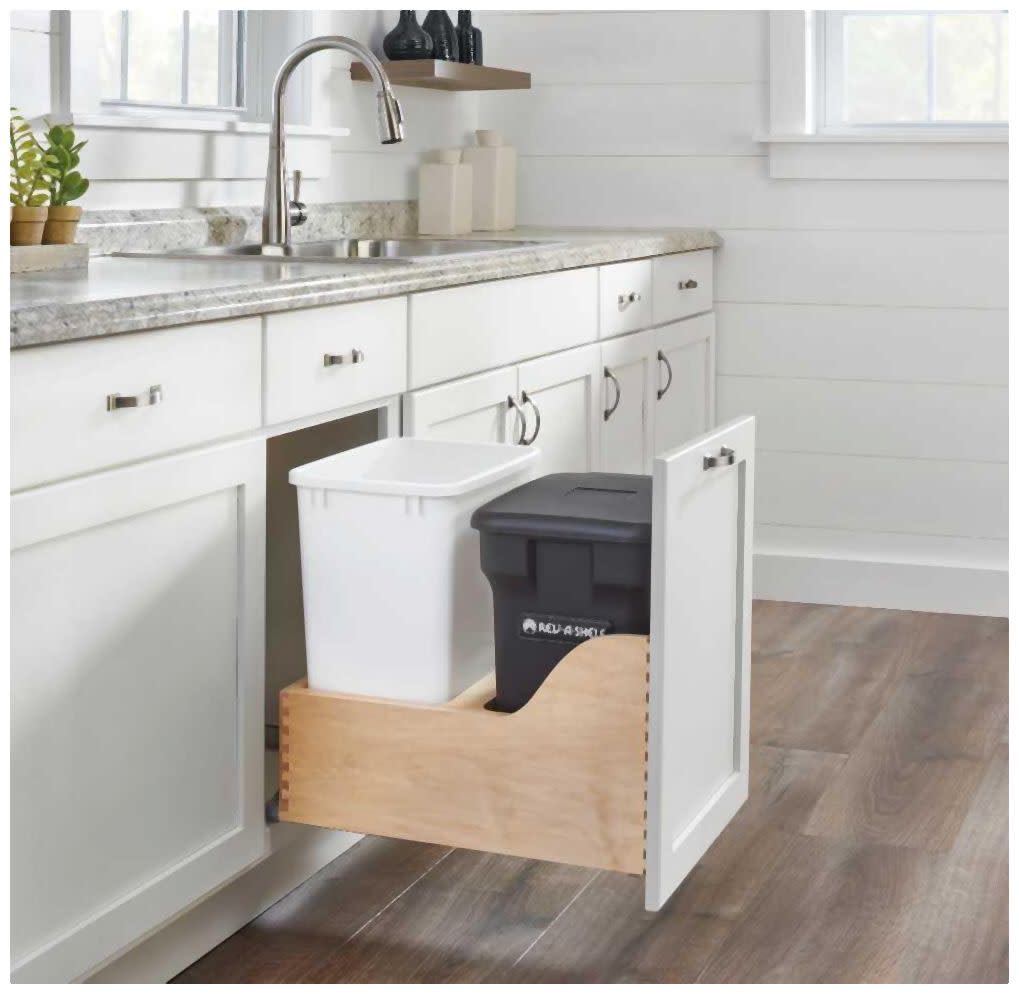 Rev-A-Shelf 4WCSC-1835CKGR-2/35 Qrt Soft-Close Full-Extension Pull-Out Waste Container w/Odor Reducing Green Compost Bin