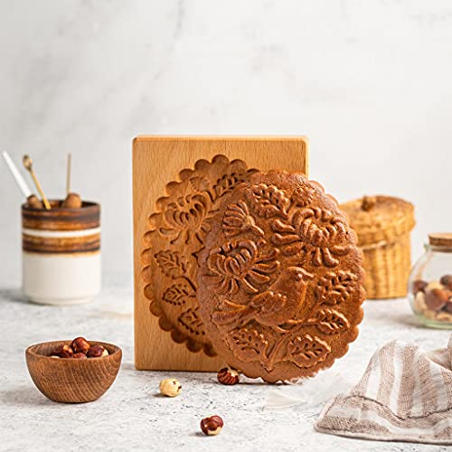 Fench Funny Wooden Cookie Molds for Baking, Carved Wooden Gingerbread Cookie Mold, Cookie Mold Cutter, Kitchen Wooden Cookie Mold for Party (Birds, 3.94x3.94x1.18inch)