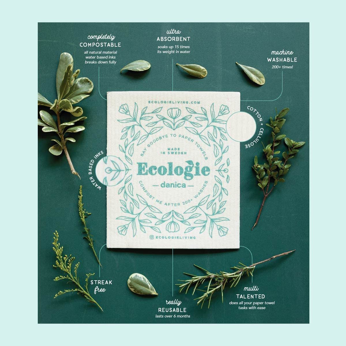 Ecologie by Danica Flowers of Month Swedish Dishcloths, Set of 3
