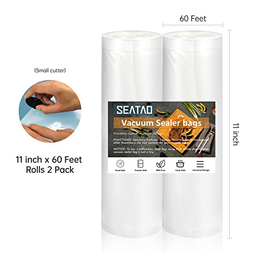 SEATAO Vacuum Sealer Bags,11“ X 60' Rolls 2 Pack for Food Saver, Seal a Meal, Bpa Free,commercial Grade, Great for Vac Storage, Meal Prep or Sous Vide